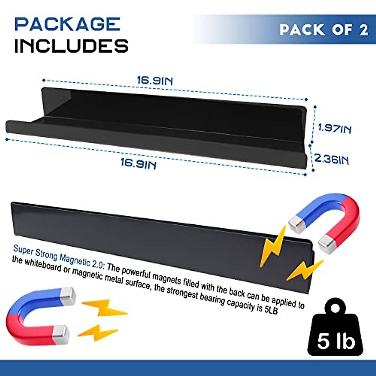 2 Pack Strong Magnetic Book Shelf for Whiteboard & Classroom