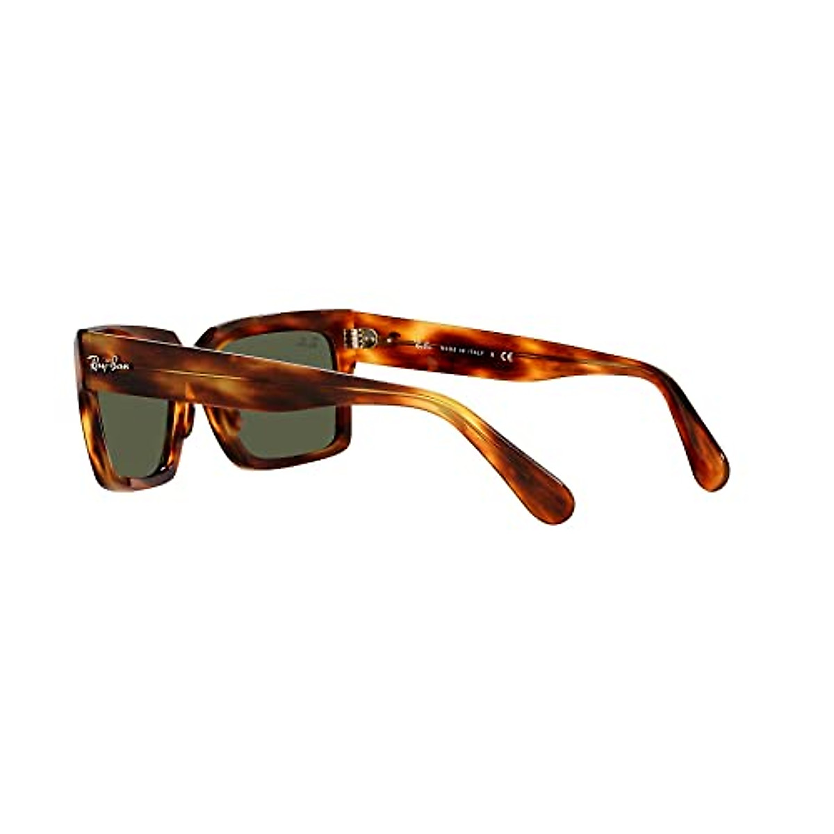 Ray-Ban RB2191 Inverness Rectangular Sunglasses, Striped Havana/Green, 54 mm