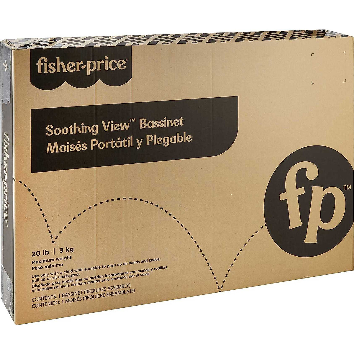 Fisher-Price Baby Crib Soothing View Bassinet Portable Cradle with Mesh Sides and Slim Fold for Travel, Climbing Leaves