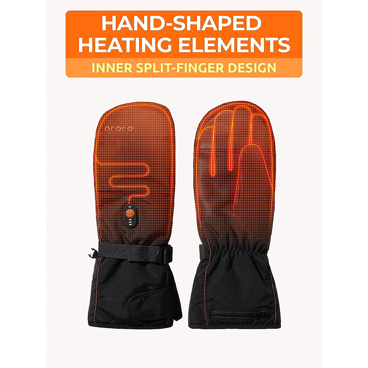 ORORO Heated Mittens for Women and Men, Rechargeable Heated Gloves for Skiing Hiking and Arthritic Hands (Black & Orange,M)