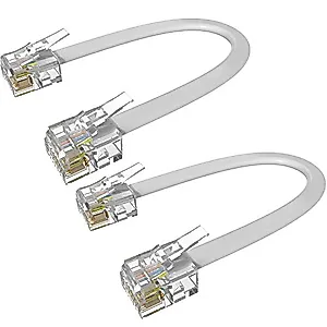 Short Phone Cord, 2 Pack 3 inch RJ11 6P4C Male to Male Telephone Landline Extension Cable Line Wire Connector for Landline Telephone, Modem, Fax Machine, White