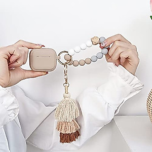 AirPod 3 Case,Gtinna Fashion Cute Stripe Airpods 3rd Case(2021),Soft Silicone Case for AirPod 3 Wireless Charging Case with Silicone Beaded Bracelet Tassel Charm Keychain Accessories (Khaki)