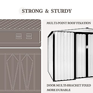 SOLAURA 8'x6' Outdoor Vented Storage Shed Garden Backyard Tool Steel Cabin (White)