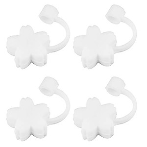 TomaiBaby 4Pcs Straw Tips Cover Silicone Reusable Dust-Proof Drinking Straw Tips Lids Plugs Decorative Straw Cap Party Supplies(White)
