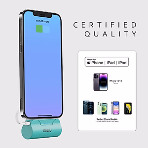 Miady 5000mAh Mini Portable Charger for iPhones, MFI-Certified Portable Phone Charger, Backup Battery Pack Charger Compatible with iPhone 14/13/12/11/X/XS/XR/8/7/6/5 Series (Lake Green)