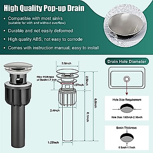 Heyalan Brushed Nickel Bathroom Faucet Single Handle 1 Hole SUS304 Stainless Steel Deck Mount Lavatory Single Switch Basin Sink Hot and Cold Water Mixer Tap with Pop Up Drain