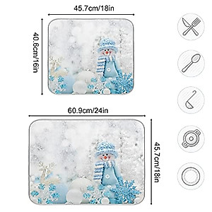 xigua Christmas Snowman Dish Drying Mat for Kitchen Counter,Texture Ultra Absorbent Reversible Microfiber Dishes Drying Rack Pad Heat-resistant Mats 16x18in