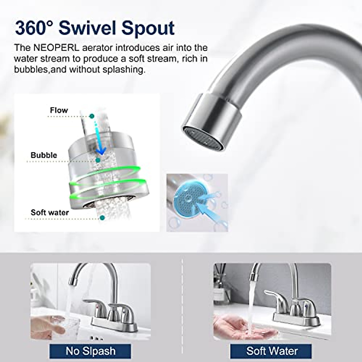 BRAVEBAR Bathroom Sink Faucet with Pop-up Drain Assembly, 4 Inch 2 Handle Centerset Faucet - Temperature Control, Easy to Install, Durable & Safety - Lavatory Faucet Brushed Nickel, Easy to Clean