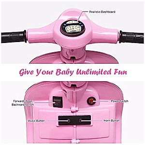 Costzon Kids Vespa Scooter, 6V Battery Powered Ride on Motorcycle w/Training Wheels, Music & Horn, LED Lights, Forward/Reverse, Rechargeable Electric Vehicle Gift for Toddler Boys Girls (Pink)