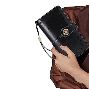 UMODE Large Capacity RFID Blocking Genuine Leather Wallets for Women with Wristlet Trifold Ladies Billfold with Zipper