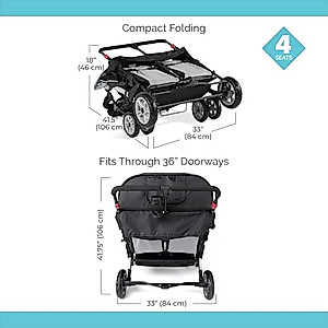 Foundations Sport Quad 4 Seat Folding Stroller with Oversized UV Blocking Canopy, 5-Point Harness for Added Safety, Easy Loading, Storage Bucket (Gray)