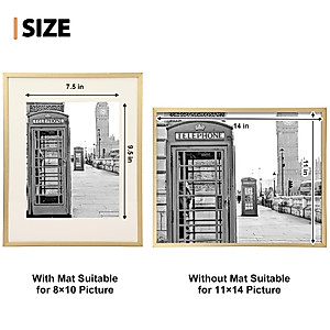 Fixwal 11x14 Aluminum Picture Frame with Mat for 8x10 Photo, Metal Gold Frame Tempered Glass for Wedding Wall Display
