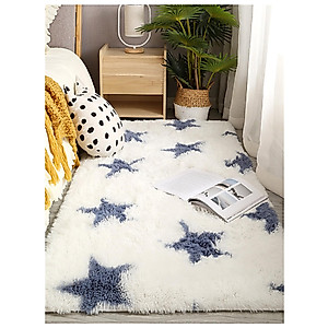 QWINEE Star Shaped Area Rug Indoor Plush Anti Slip Floor Mat Soft Carpet for Living Room Bedroom Home Decortion White 24"x71"