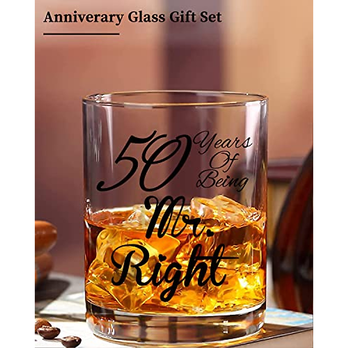 50th Wedding Anniversary - 50th Wedding Gifts for Dad, Mom, Husband, Wife, 50th Wedding Anniversary Decorations, 50th Gifts for Parents-Wine&Whiskey Glass Gift for Mr and Mrs,His and Hers18.5,13.8OZ