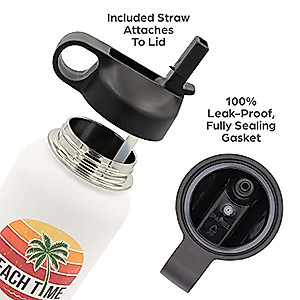 Lifecraft Beach Time 18/8 Stainless Steel Vacuum Insulated Sweat Proof Water Bottle Large 32 Oz Wide Mouth with Straw Flip Lid, Handheld Sport Design Hydro Metal Jug