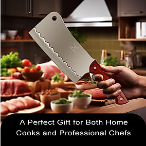 GOOHERA 8 Inch Ultra Sharp Meat Cleaver, Professional Butcher Knife with Stainless Steel and Wooden Handle for Versatile Kitchen and Restaurant Use
