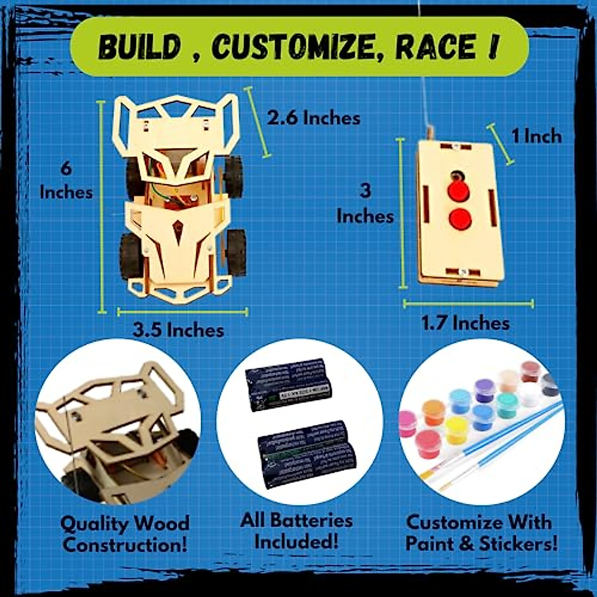 Make It At Home - DIY Build Your Own RC Car Kit - Buildable Model - Wooden Cars to Build & Paint - STEAM & STEM Kits Project - Crafts for Boys Ages 8-12 - Wood Simple Machine for Kids