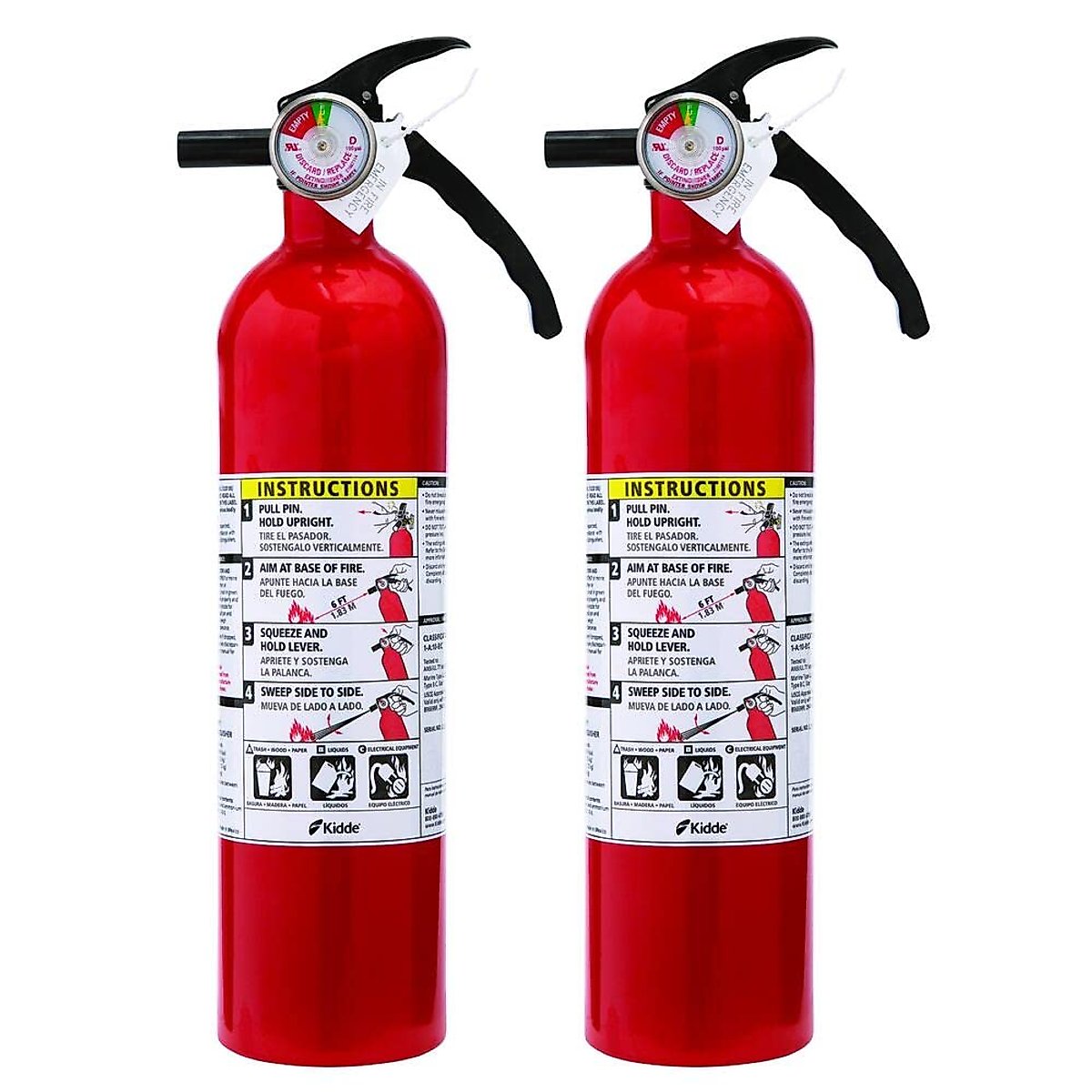 4 Set Kidde FA110 Multipurpose Fire Extinguishers 2 Pack - Red, (Rating 1-A:10-B:C) - Updated - Includes Custom Stickers (2)