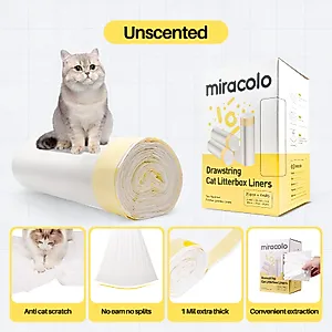 Miracolo Cat Litter Box Liner, Extra Durable Jumbo Drawstring Kitty Litter Bags Compatible with Litter Robot 3/4, Automatic Pull Waste Drawer Cat Litter Liners 100 Count - 29.13" x 23.62"
