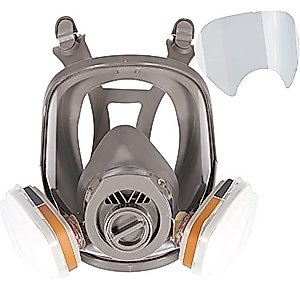 Trudsafe 25 in 1 Full Face Respirator Face Cover for Painting Sparying, Organic Vapor and Dust, Two Kinds of Connectors, 10 Pcs Lens Cover Included, Gas Cover Respirator with Organic Vapor Filter