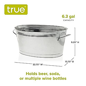 True Classic Oval Ice Bucket, Galvanized Metal Drink Cooler Beverage Tub, Chill Wine & Beer, 6.3 for Home Parties Gallons, 22.75" x 9.25"