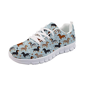UNICEU Popular Dachshund with Dog Paws Fashion Sneakers Running Shoes for Teen Girls Plus Size Lace Up Flat Comfortable Women's Walking Shoes for School Work Travel Women Sport Tennis Shoes, Blue