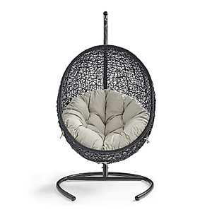 Modway EEI-739-BEI-SET Encase Wicker Rattan Outdoor Patio Porch Lounge Egg, Swing Chair with Stand, Beige
