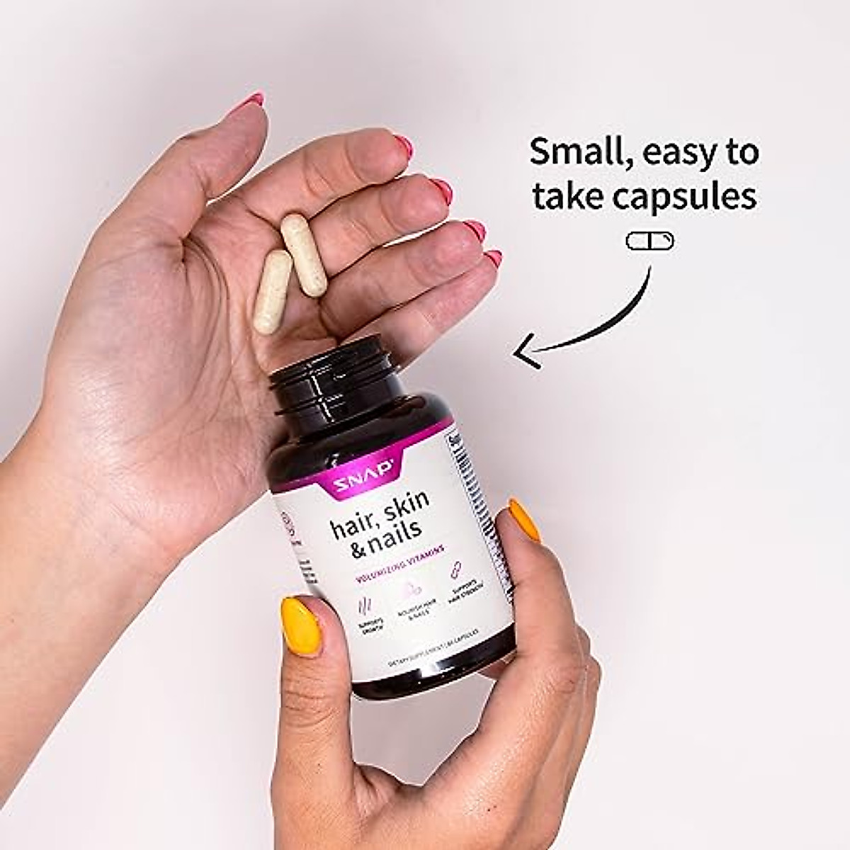 Snap Supplements Hair, Skin and Nails Vitamins, Support Hair Growth, Nourish Skin and Nails with Biotin, Collagen, Kelp, Bamboo and Other Vitamins, Radiant Skin, Strong Hair and Nails, 60 Capsules