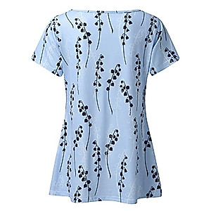 Womens 2023 Summer Fashion Tops Dressy Casual Crewneck Sweatshirt Striped Clothes Short Sleeve Loose Pullover Shirts Summer Top for Women 2023 Sky Blue