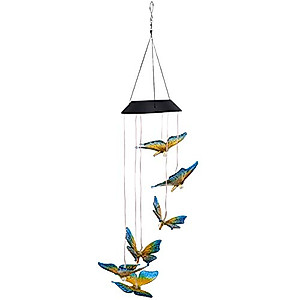 OSALADI 1PC Solar Power Butterfly Colorful Decorative Creative LED Light Wind Chime Light Hanging Lamp for Outdoor Patio Bedroom Garden