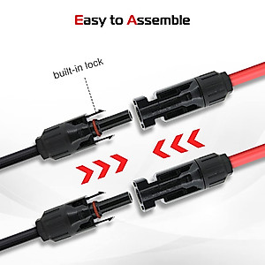 Solar Panel Extension Cable 12 Gauge 12 AWG 10 Feet Black + 10 Feet Red Solar Panel Extension Cable Wire Solar Connectors