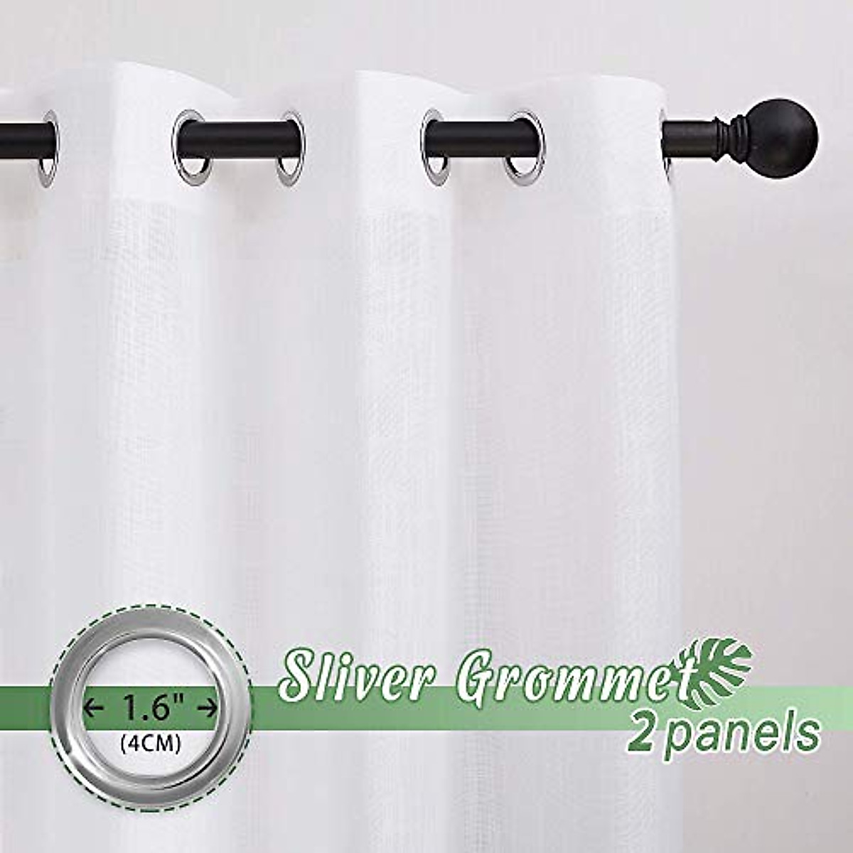 KGORGE Crossweave Sheer Curtains - Tropical Leaves Window Curtains for Bedroom Natural Pattern on White Sheer Backdrops for Dining Room Bathroom Sliding Door, W 50 x L 95 inch, 2 Pcs