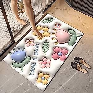 LYZOLICS 3D Visual Print Rug Non Slip Bath Mats Double Sided Anti-slip Kitchen Floor Mats Memory Foam Kitchen Mat Sponge Foam Soft for Bathroom (15×24, Tulip)