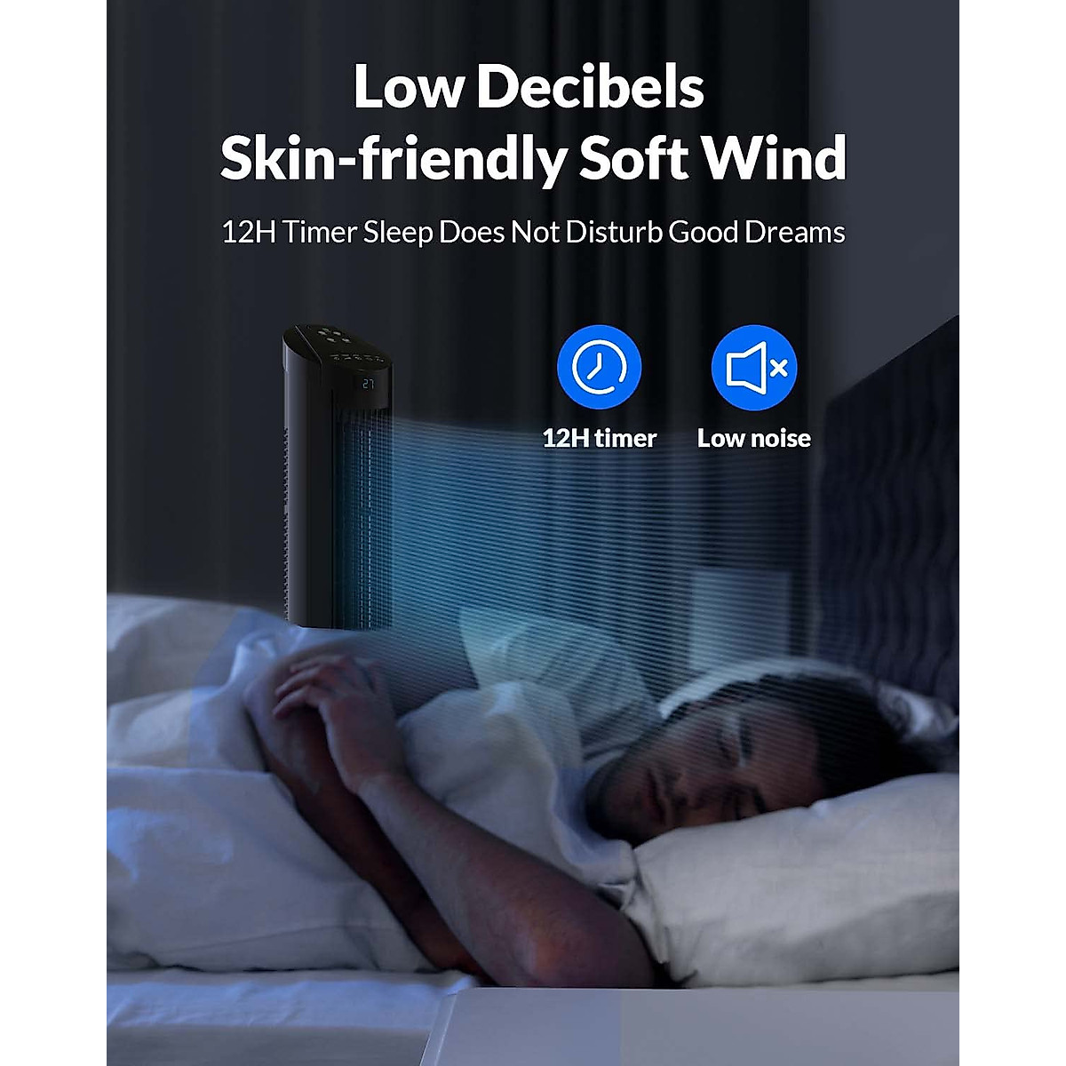 NIUVUIN Tower Fan, 33-Inch Cooling Fans That Blow Cold Air Portable Space-Saving Bladeless Fan 3 Modes 3 Speeds 12-Hour Timer 70° Oscillating Quiet Tower Fan with Remote for Bedroom and Home Office