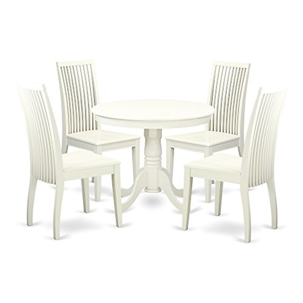 East West Furniture ANIP5-LWH-W 5 Piece Modern Set Includes a Round Kitchen Table with Pedestal and 4 Dining Room Chairs, 36x36 Inch, Linen White
