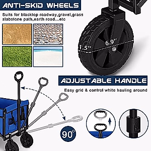 Rollefun Wagon Cart with Wheels Foldable - Collapsible Utility Wagon Heavy Duty, Folding Grocery Wagon, All Terrain Wagon Outdoor Camping Garden