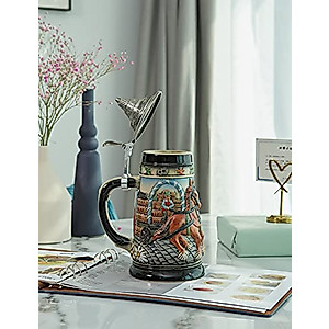 HAUCOZE Beer Stein Mug German Oktoberfest Stanley Viking Tankard with Petwer Lid Birthday Gifts 0.9Liter