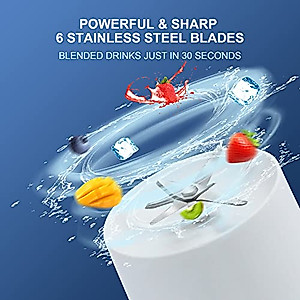 Portable Blender, Personal size Blender, USB Rechargeable Fresh Juice Blender Bottle with 6 Blades Mini Juice Blender for Travel Gym Kitchen, 450ml/15.2oz