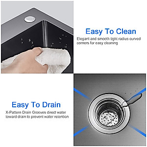 ROVOGO 20x16x9 in. Top Mount Single Bowl Kitchen Sink with 2 Hole, 304 Stainless Steel Handmade Drop-in Bar Prep Small Sink, Black