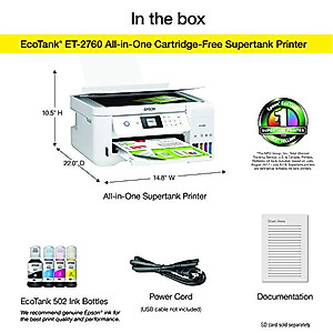 Epson EcoTank ET-2760 Wireless Color All-in-One Cartridge-Free Supertank Printer with Scanner and Copier