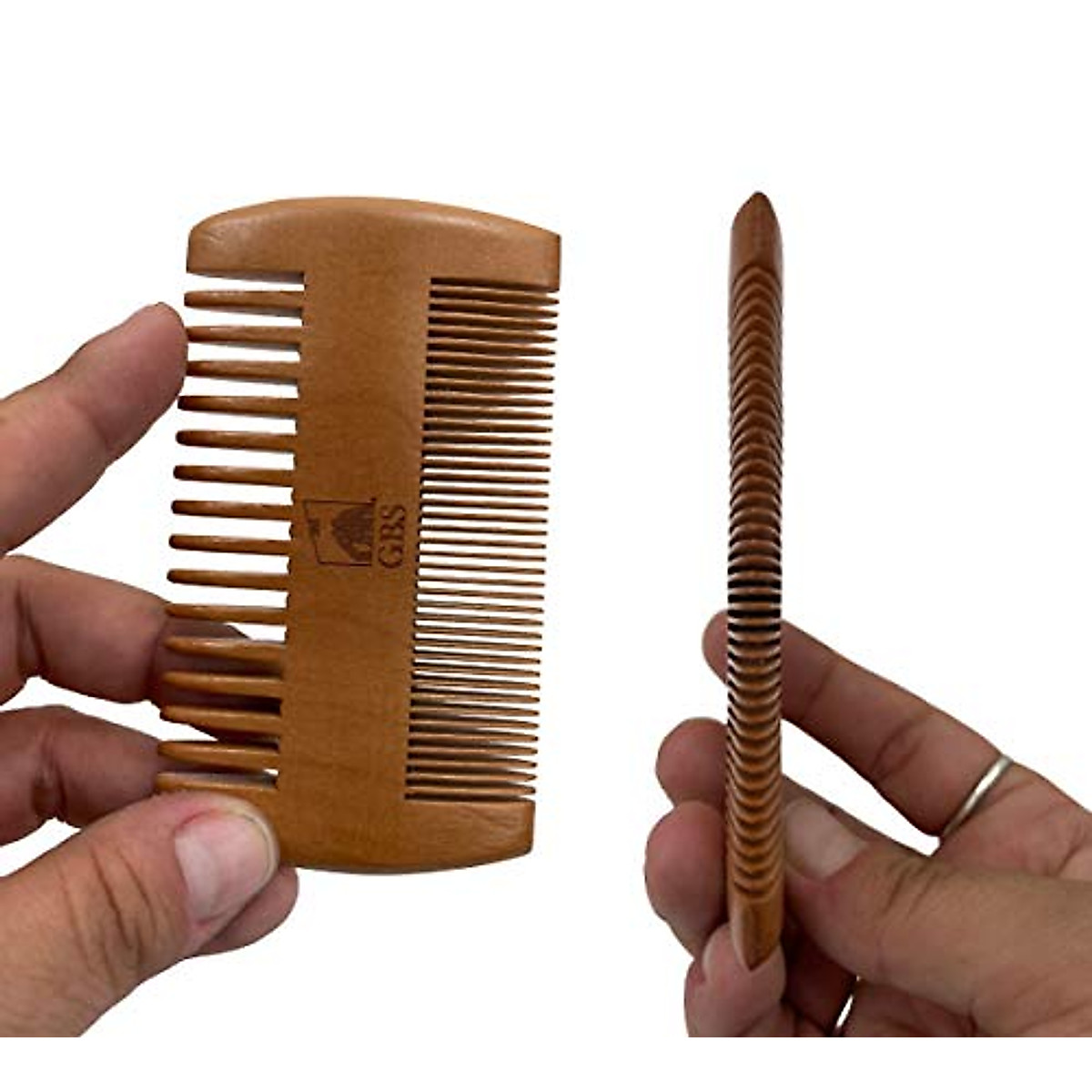 G.B.S 2-Sided Beard Comb Natural Wood Durable. Anti-Static Pocket Comb Fine Toothed Great for Balm Oil Wax Soften Tame Style Multi Purpose Curly, Thin, Thick & Mustache