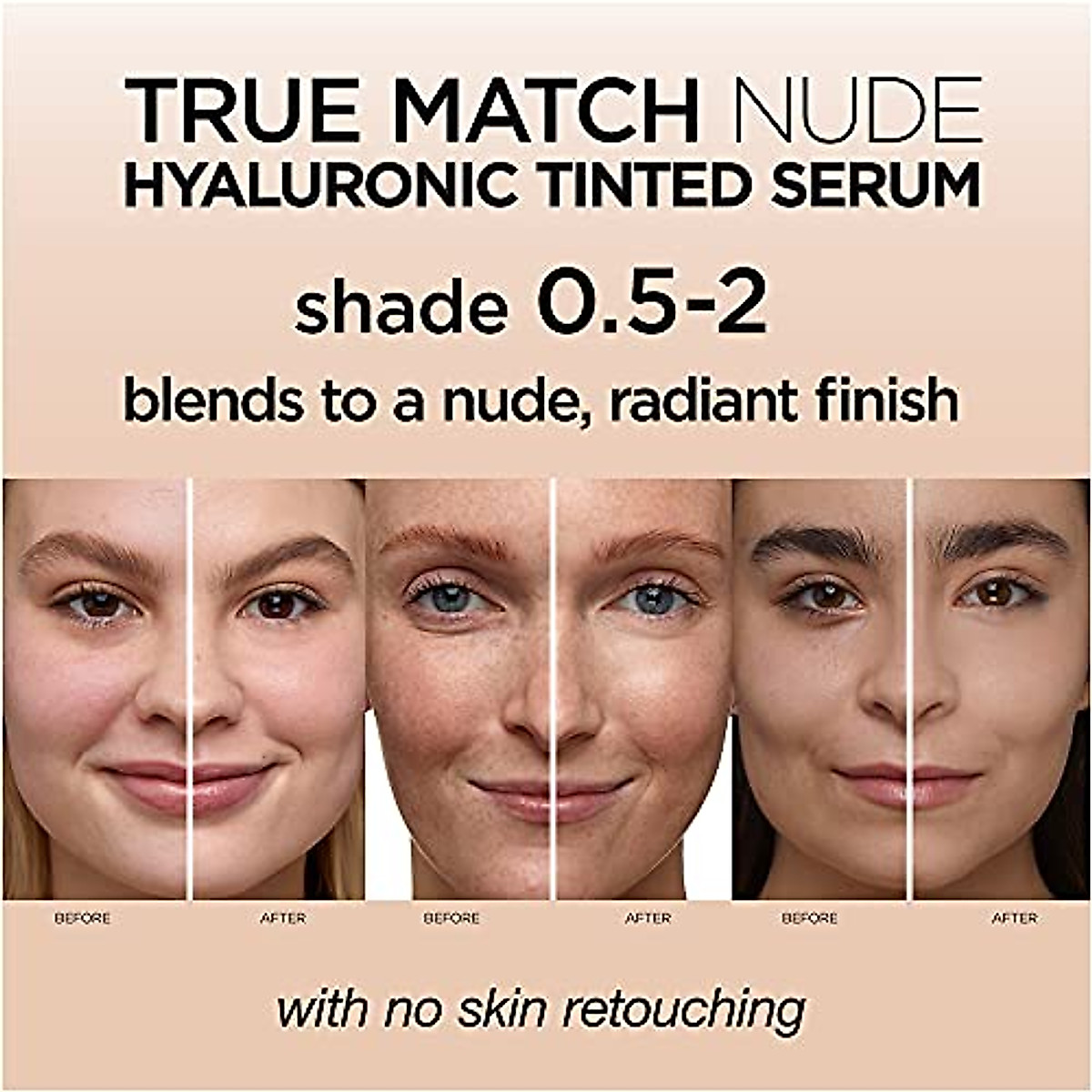 L'Oreal Paris True Match Nude Hyaluronic Tinted Serum Foundation with 1% Hyaluronic acid, Very Light 0.5-2, 1 fl. oz.