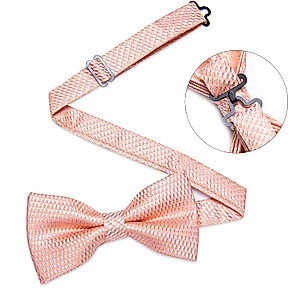 DiBanGu Men's Silk Pretied Bow Ties Adjustable Blush Pink Bowtie and Lapel Pin Handky Cufflinks Set for Husband Wedding