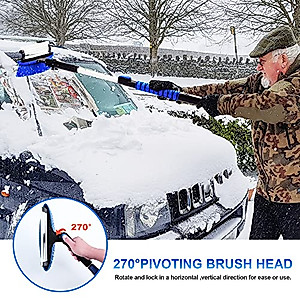 TESSONO Ice Scraper for Car Windshield, Extendable Snow Brush with 270° Pivoting Brush Head,3-in-1 Car Snow Scraper and Brush with Ergonomic Foam Grip for Car Windshield, Trucks, SUVs (Blue)