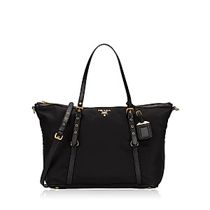 Prada Tessuto Black Nylon Leather Trim Shopping Tote Handbag 1BG253
