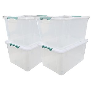 Uumitty 4-Pack 85 Quart Large Clear Storage Bins, Stackable Plastic Storage Latches Box/Containers with Wheels