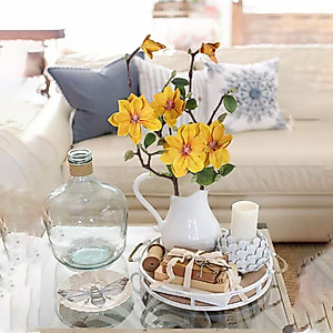 XHXSTORE 2pcs Magnolia Flowers Stems Fake Yellow Flowers Real Touch Flower Artificial Flowers Stems with Leaves for Vase Floral Arrangement for Wedding Table Centerpieces Home Office Garden