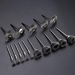 EASYIKI 15 Pieces Stainless Steel Wire Brushes, Wire Brush Wheel, Steel Wire Polishing Wheel Kits for Dremel Rotary Tools (1/8 Inch Mandrel)