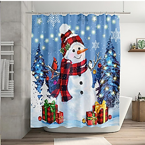 BIVINAR Christmas Shower Curtain, White Winter Forest Snowfall Bathroom Shower Curtain, Natural Xmas Pine Tree Fabric Bathroom Curtain Decor, 72 × 72 Inch