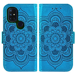 Asuwish Compatible with OnePlus Nord N10 5G Wallet Case and Tempered Glass Screen Protector Flip Cover Card Holder Cell Phone Cases for One Plus N 10 G5 1 Plus 10N 1plus One+ 1+ N105G Women Men Blue